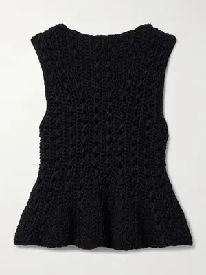 Khaite Yuka Open-knit Cotton-blend Peplum Tank