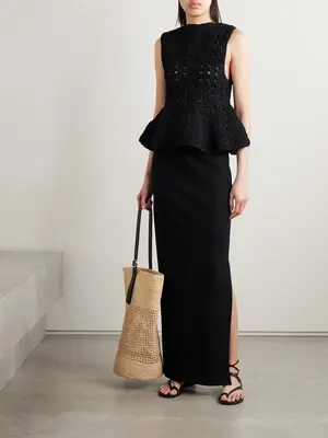 Khaite Yuka Open-knit Cotton-blend Peplum Tank