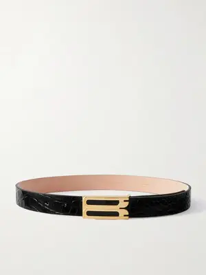 Victoria Beckham Frame Croc-effect Leather Belt - Black
