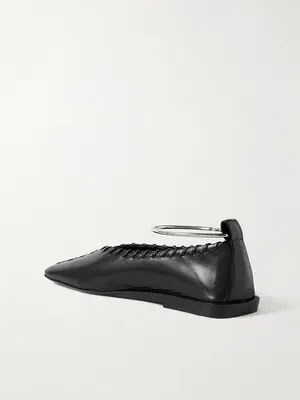 JIL SANDER Ring Whipstitch-trimmed Leather Ballet Flats - Black