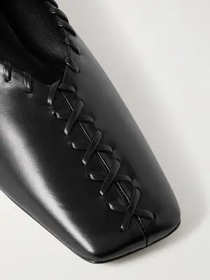 JIL SANDER Ring Whipstitch-trimmed Leather Ballet Flats - Black
