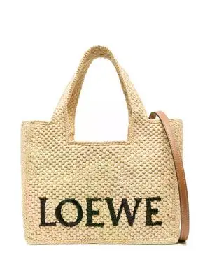 Loewe Logo Embroidered Raffia Tote Bag - Neutrals