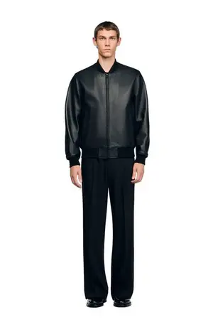 Sandro Leather Bomber Jacket - Black