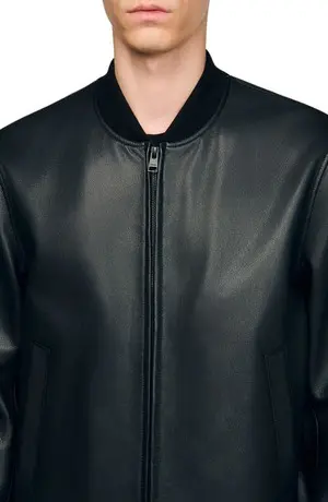 Sandro Leather Bomber Jacket - Black
