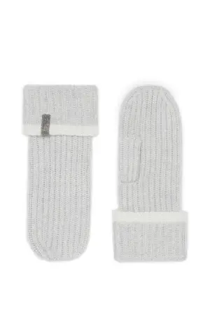 Brunello Cucinelli Cashmere Knit Mittens Light Grey
