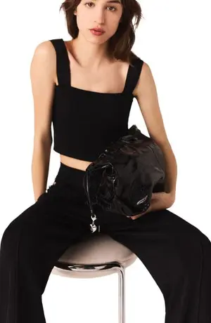 Maje Knitted Crop Top With Straps - Black
