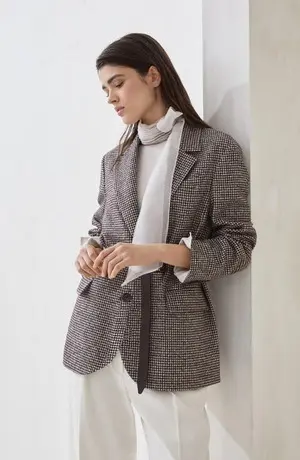 Brunello Cucinelli Houndstooth Blazer With Monili Detail