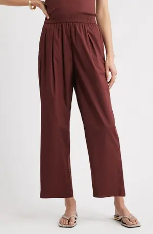 Nordstrom Cotton Poplin Cropped Pants - Brown Raisin