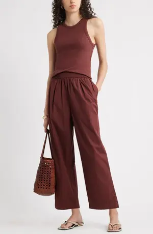 Nordstrom Cotton Poplin Cropped Pants - Brown Raisin