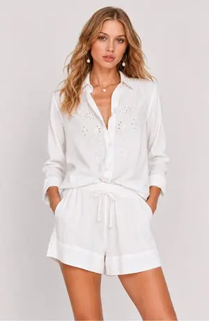 Calypso St. Barth Lucille Embroidered Eyelet Button-front Shirt