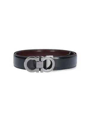 FERRAGAMO Salvatore Ferragamo Gancini Reversible Leather Belt - Black