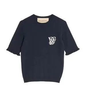 Valentino Garavani Virgin Wool Embroidered Crewneck - Blue