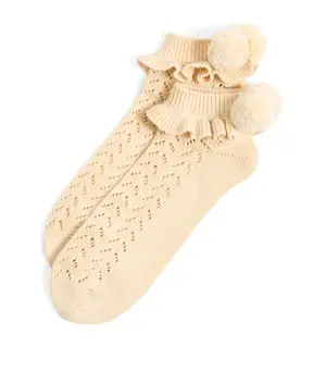 Valentino Garavani Cotton-blend Socks With Pom-pom Detail - Nude