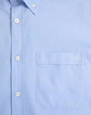 Valentino Garavani Cotton Oxford Shirt With Vlogo Embroidery - Azure