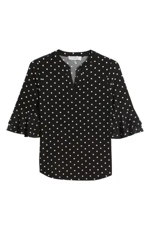 KASPER Polka Dot Flutter Sleeve Top