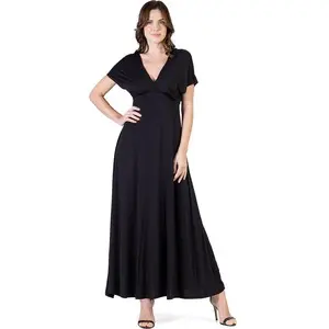 24SEVEN COMFORT APPAREL V-neck Sleeveless Maxi Dress With Belt - Black