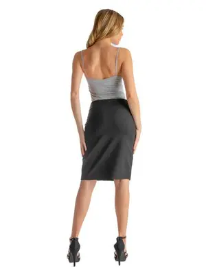 24SEVEN COMFORT APPAREL Knee Length Pencil Skirt With Elastic Waist - Black
