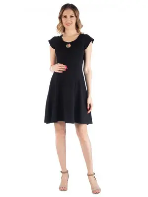 24SEVEN COMFORT APPAREL Maternity Keyhole Neckline Dress - Black