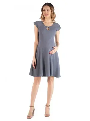24SEVEN COMFORT APPAREL Maternity Keyhole Neckline Dress - Grey