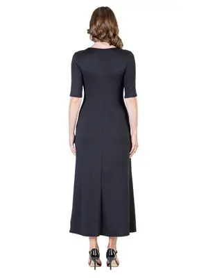 24SEVEN COMFORT APPAREL A-line Maxi Dress With Sleeves - Black