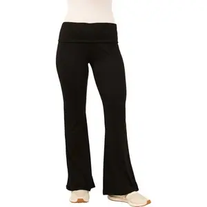 24SEVEN COMFORT APPAREL Bell Bottom Foldover Waist Sweatpants - Black