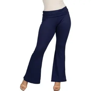 24SEVEN COMFORT APPAREL Bell Bottom Foldover Waist Sweatpants - Navy