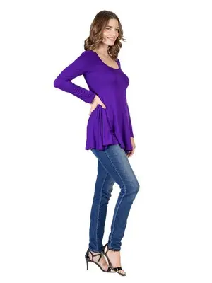 24SEVEN COMFORT APPAREL Long Sleeve Flared Tunic Top - Amethyst