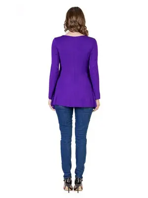 24SEVEN COMFORT APPAREL Long Sleeve Flared Tunic Top - Amethyst