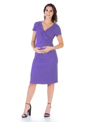 24SEVEN COMFORT APPAREL Maternity Faux Wrapover Dress - Lilac