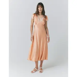 GHOST LONDON Lillie Lace Trim Satin Dress - Peach