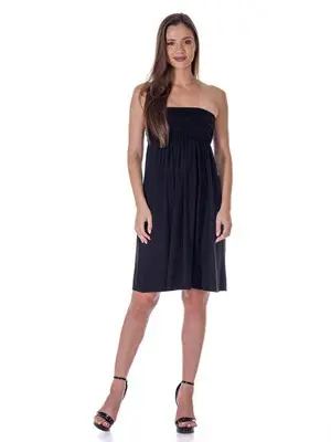 24SEVEN COMFORT APPAREL Strapless Empire Waist Mini Dress - Black