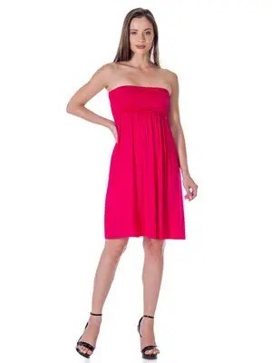 24SEVEN COMFORT APPAREL Strapless Empire Waist Mini Dress - Pink