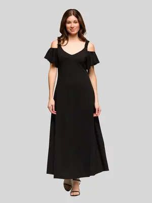 24SEVEN COMFORT APPAREL Sleeveless V-neck Maxi Dress With Pocket Detail - Black