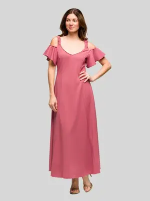 24SEVEN COMFORT APPAREL Sleeveless V-neck Maxi Dress With Pocket Detail - Rose