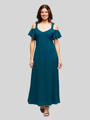 24SEVEN COMFORT APPAREL Sleeveless V-neck Maxi Dress With Pocket Detail - Teal