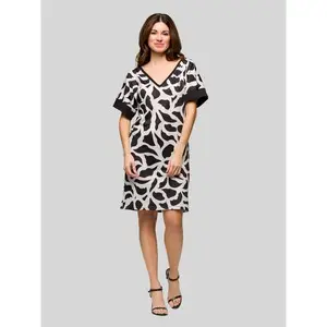 24SEVEN COMFORT APPAREL Printed T-shirt Dress - Black Multi