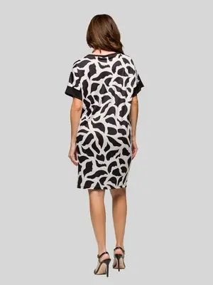 24SEVEN COMFORT APPAREL Printed T-shirt Dress - Black Multi
