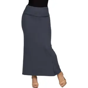 24SEVEN COMFORT APPAREL Foldover Waist Maxi Skirt - Charcoal