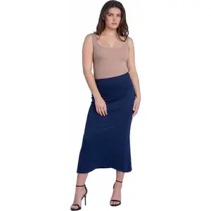 24SEVEN COMFORT APPAREL Foldover Waist Maxi Skirt - Navy