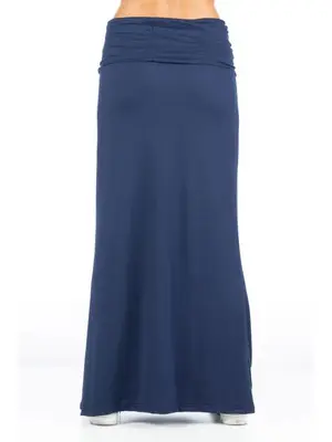 24SEVEN COMFORT APPAREL Foldover Waist Maxi Skirt - Navy