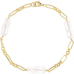 ATHRA LUXE Faux Pearl And Paper Clip Chain Bracelet - Gold