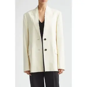 TOTEME Raw Lapel Wool Twill Blazer - Ecru