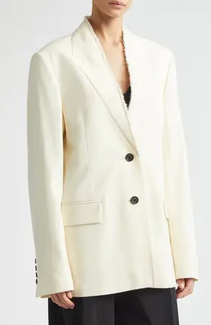 TOTEME Raw Lapel Wool Twill Blazer - Ecru
