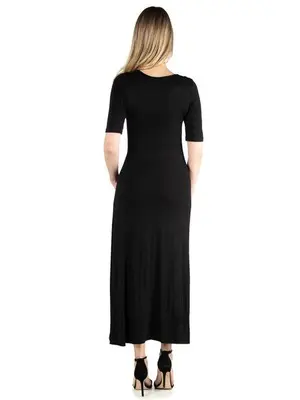 24SEVEN COMFORT APPAREL Maternity Maxi Dress With Sleeves - Black