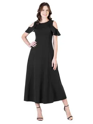24SEVEN COMFORT APPAREL V-neck Sleeveless Maxi Dress With Belt - Black
