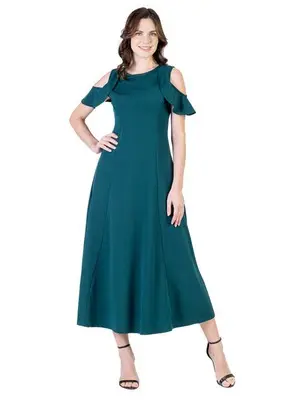 24SEVEN COMFORT APPAREL V-neck Sleeveless Maxi Dress With Belt - Hunter