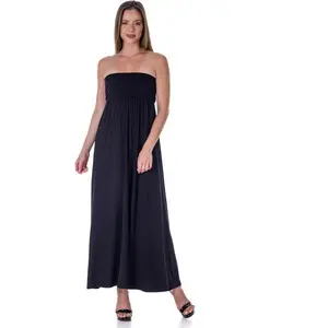 24SEVEN COMFORT APPAREL Strapless Empire Waist Maxi Dress - Black