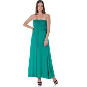 24SEVEN COMFORT APPAREL Strapless Empire Waist Maxi Dress - Green
