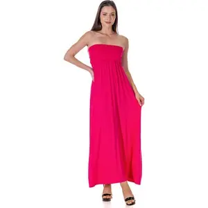 24SEVEN COMFORT APPAREL Strapless Empire Waist Maxi Dress - Pink