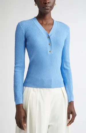 St. John Mixed Stitch Henley Sweater